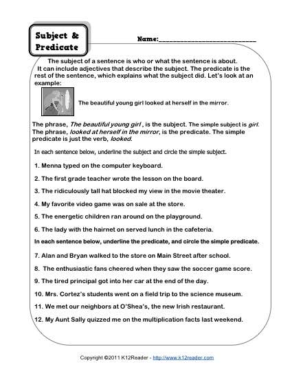 Subject And Predicate Worksheets