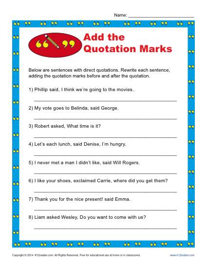Add The Quotation Marks Worksheet Punctuation Worksheets Full Stops 