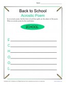 Back to School Acrostic Poem Worksheet - Elementary School