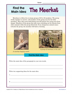 3rd or 4th Grade Main Idea Worksheet about The Meerkat