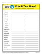 Fourth Grade Spelling Words List - Week 9 | K12reader