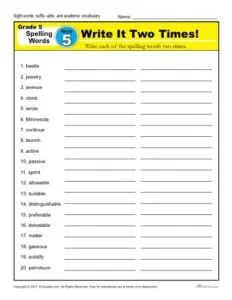 Fifth Grade Spelling Words List - Week 5 | K12Reader