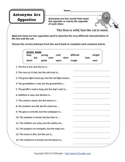 Synonyms and Antonyms Worksheets