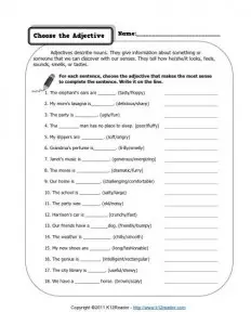 Choose the Adjective | 1st Grade Adjective Worksheets