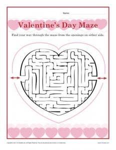 Valentine's Day Worksheet | Maze - Kindergarten and 1st Grade