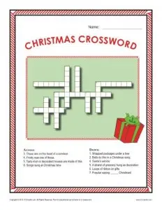 Christmas Crossword Worksheet for Elementary Grades