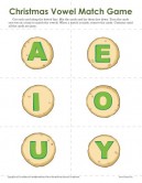 Christmas Vowel Match Game Worksheets for Kindergarten