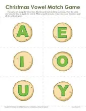 Christmas Vowel Match Game Worksheets for Kindergarten