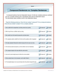 Compound Sentences vs. Complex Sentences Worksheet