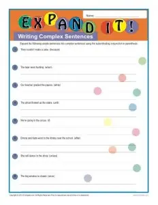 Writing Complex Sentences | Sentence Structure Worksheets