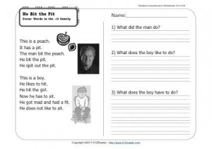 He Bit The Pit | 1st Grade Reading Comprehension Worksheet Week 5