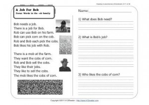 A Job For Bob | 1st Grade Reading Comprehension Worksheet Wk 11