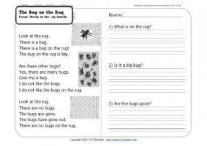 The Bug on the Rug | 1st Grade Reading Comprehension Worksheet Wk 14