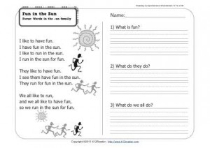 Fun in the Sun | 1st Grade Reading Comprehension Worksheet Wk 15