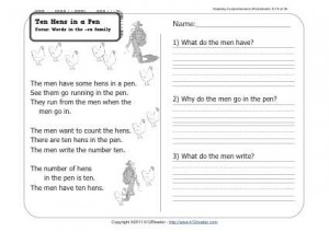 Ten Hens in a Pen | 1st Grade Reading Comprehension Worksheet Wk 19