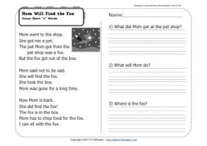 Mom Will Find the Fox | 1st Grade Reading Comprehension Worksheet Wk 23
