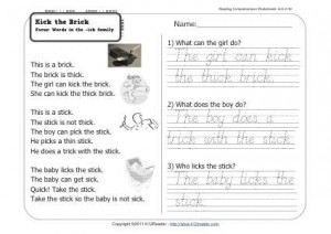 Kick the Brick | 1st Grade Reading Comprehension Worksheet Wk 8