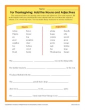 Printable Thanksgiving Worksheet | Add the Nouns and Adjectives