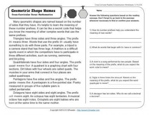 Geometric Shape Names | 3rd Grade Reading Comprehension Worksheet