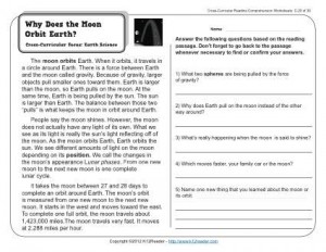 Why Does the Moon Orbit Earth? | 3rd Grade Reading Comprehension Worksheet