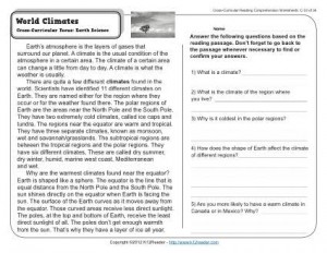 World Climates | 3rd Grade Reading Comprehension Worksheet
