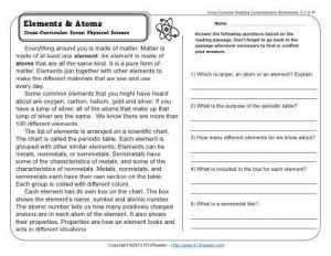 Elements and Atoms | 3rd Grade Reading Comprehension Worksheet