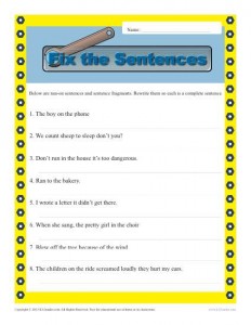 Run on and Fragments | Sentence Structure Worksheets