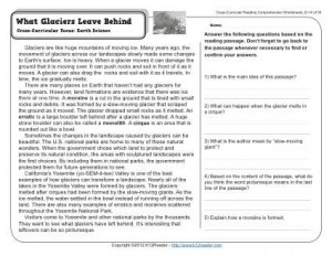What Glaciers Leave Behind | 4th Grade Reading Comprehension Worksheet
