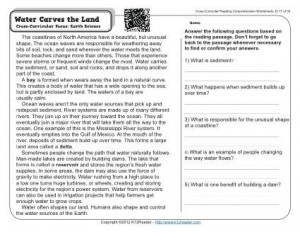 Water Carves the Land | 4th Grade Reading Comprehension Worksheet
