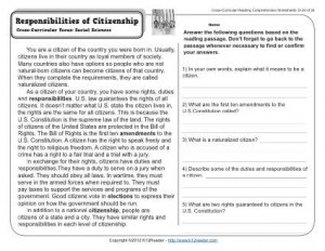 Responsibilities of Citizenship | 4th Grade Reading Comprehension Worksheet