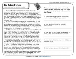 The Metric System | 4th Grade Reading Comprehension Worksheet