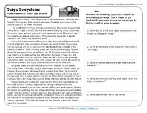 Taiga Ecosystems | 4th Grade Reading Comprehension Worksheet