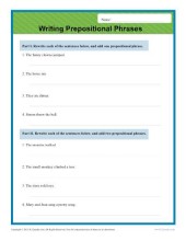 Writing Prepositional Phrases | Sentence Worksheets