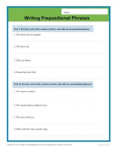 Writing Prepositional Phrases | Sentence Worksheets