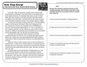 Dear King George | 5th Grade Reading Comprehension Worksheet