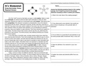 It’s Elemental | 5th Grade Reading Comprehension Worksheet