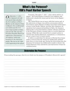 What's the Purpose? FDR's Pearl Harbor Speech