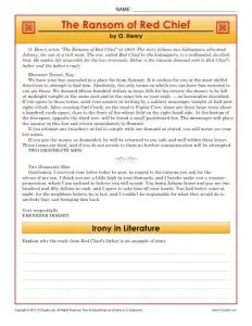The Ransom of Red Chief | 8th Grade Reading Comprehension Worksheets