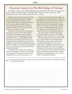 Character Analysis in The Red Badge of Courage | 9th -10th Grade ...