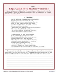 Valentine's Day Worksheet | Poe: A Valentine | High School