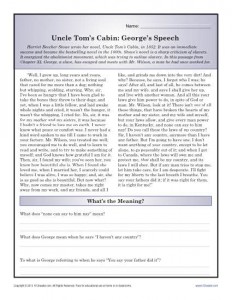 Uncle Tom's Cabin | Black History Month Worksheets