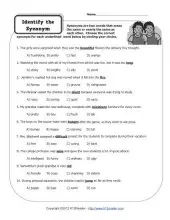 Identify the Synonym | 4th Grade Worksheets