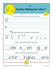 Letter V Worksheets | Printable Handwriting Worksheet