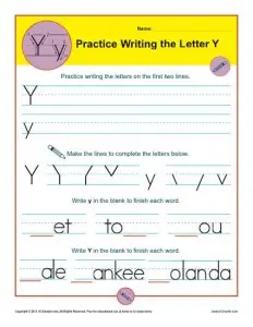 Letter Y Worksheets | Printable Handwriting Worksheet