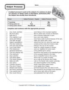 Subject Pronouns | Pronoun Worksheets