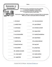 Synonyms or Antonyms? | 4th Grade Synonym and Antonym Worksheets