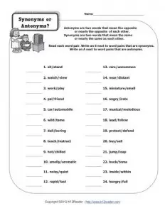 Synonyms or Antonyms? | 4th Grade Synonym and Antonym Worksheets