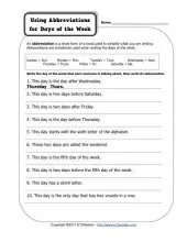 Abbreviation - Days of the Week | Free, Printable Punctuation Worksheets