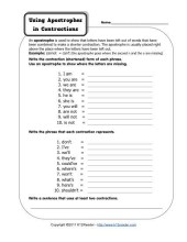 Apostrophes in Contractions | Free, Printable Punctuation Worksheets