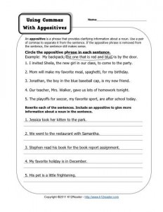 Commas with Appositives | Free, Printable Punctuation Worksheets